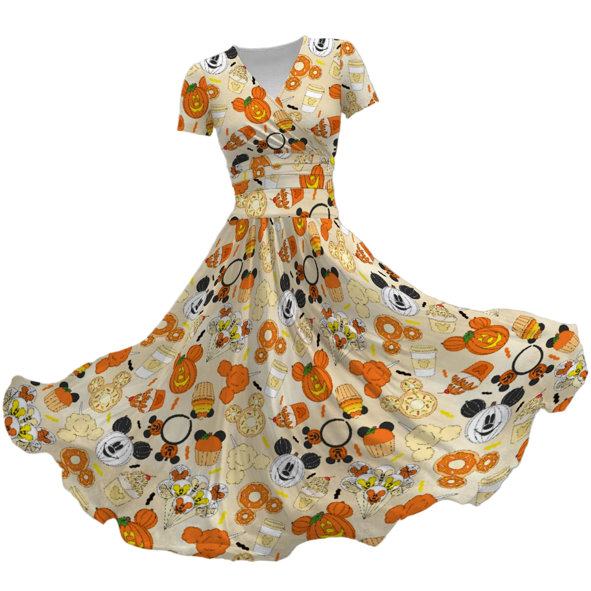 Halloween Snack Treats - Women's V-Neck Ruched Midi Dress – Rainbow Rules