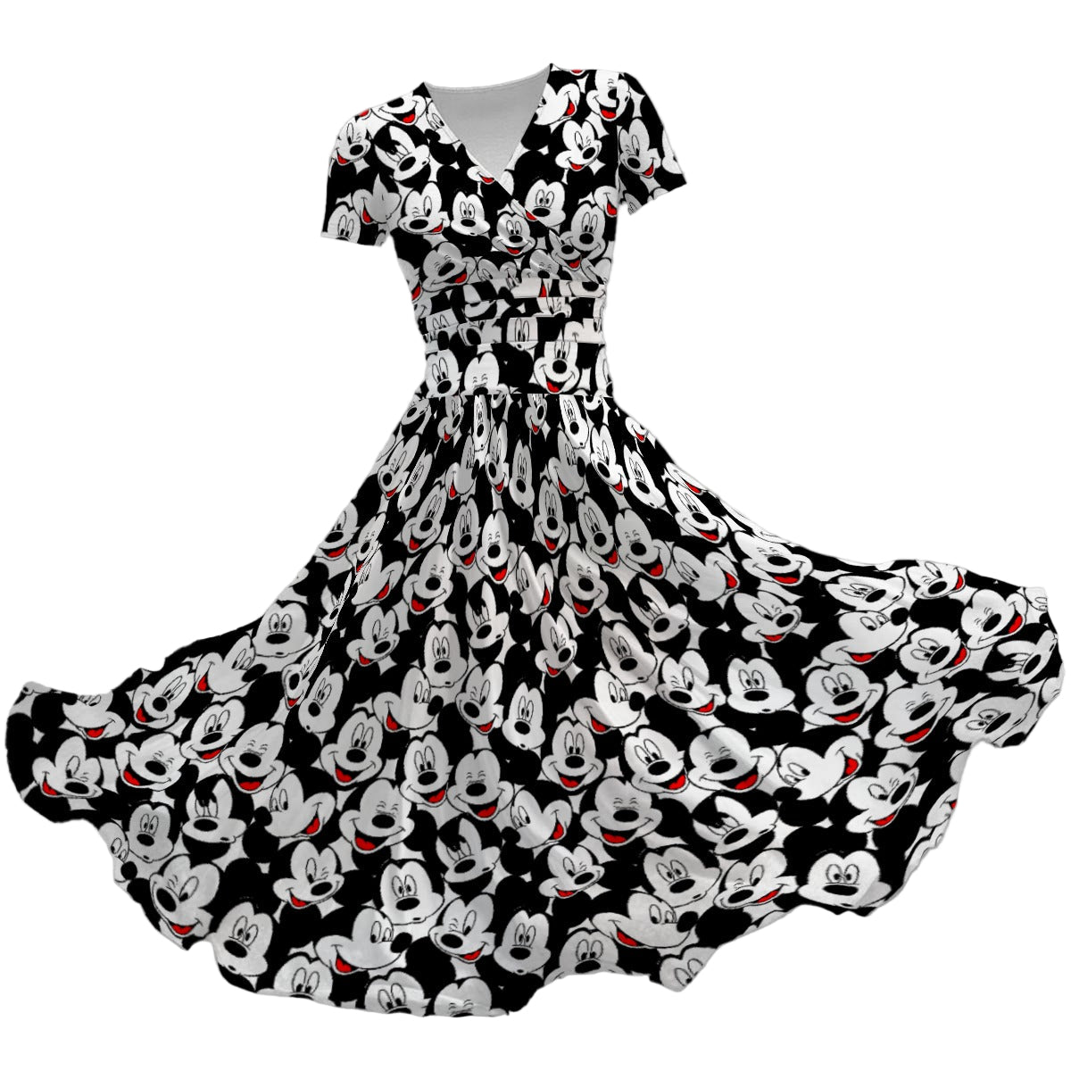 Many Faces of Classic Mouse - Women's V-Neck Ruched Midi Dress ...