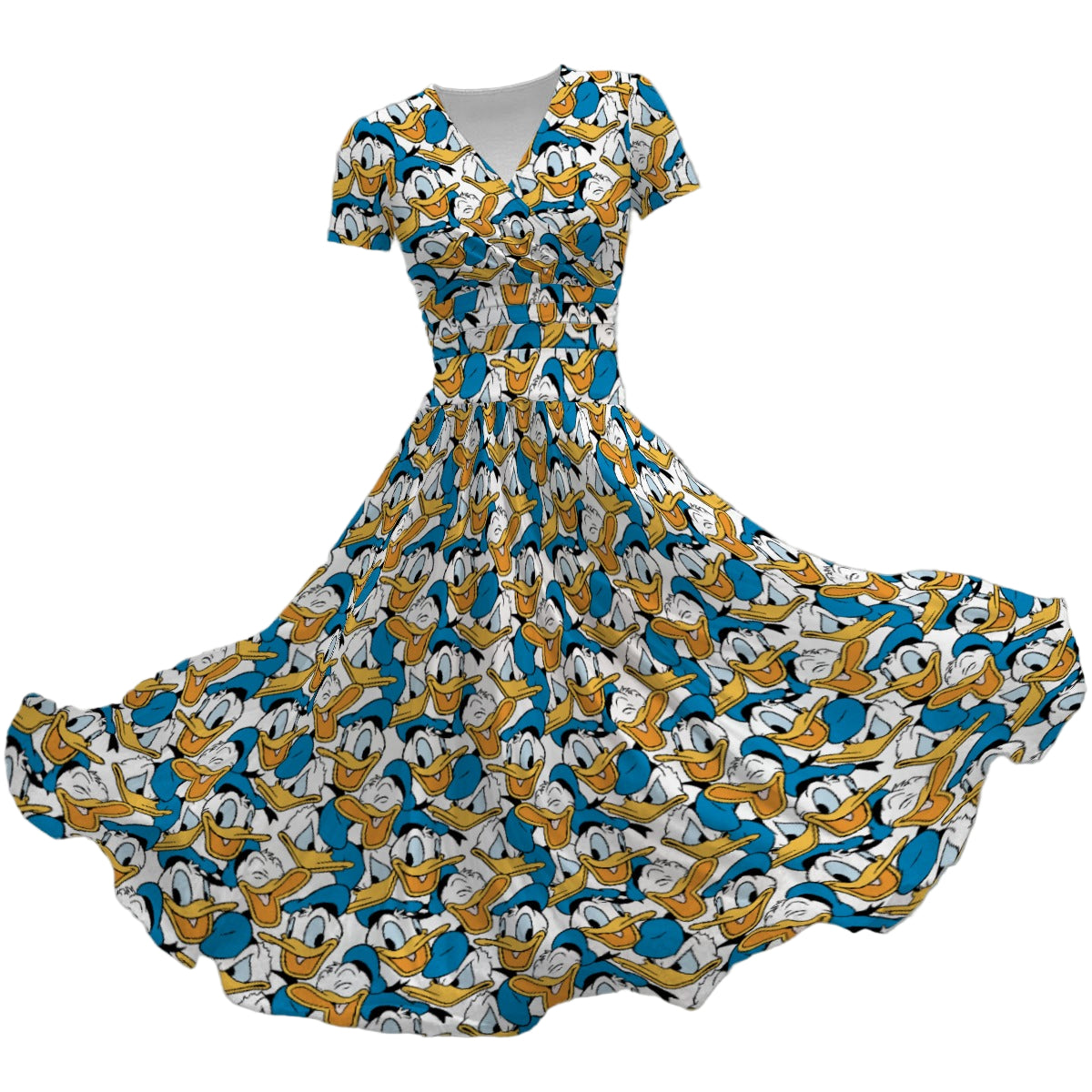 Many Faces of Feisty Duck - Women's V-Neck Ruched Midi Dress – Rainbow ...