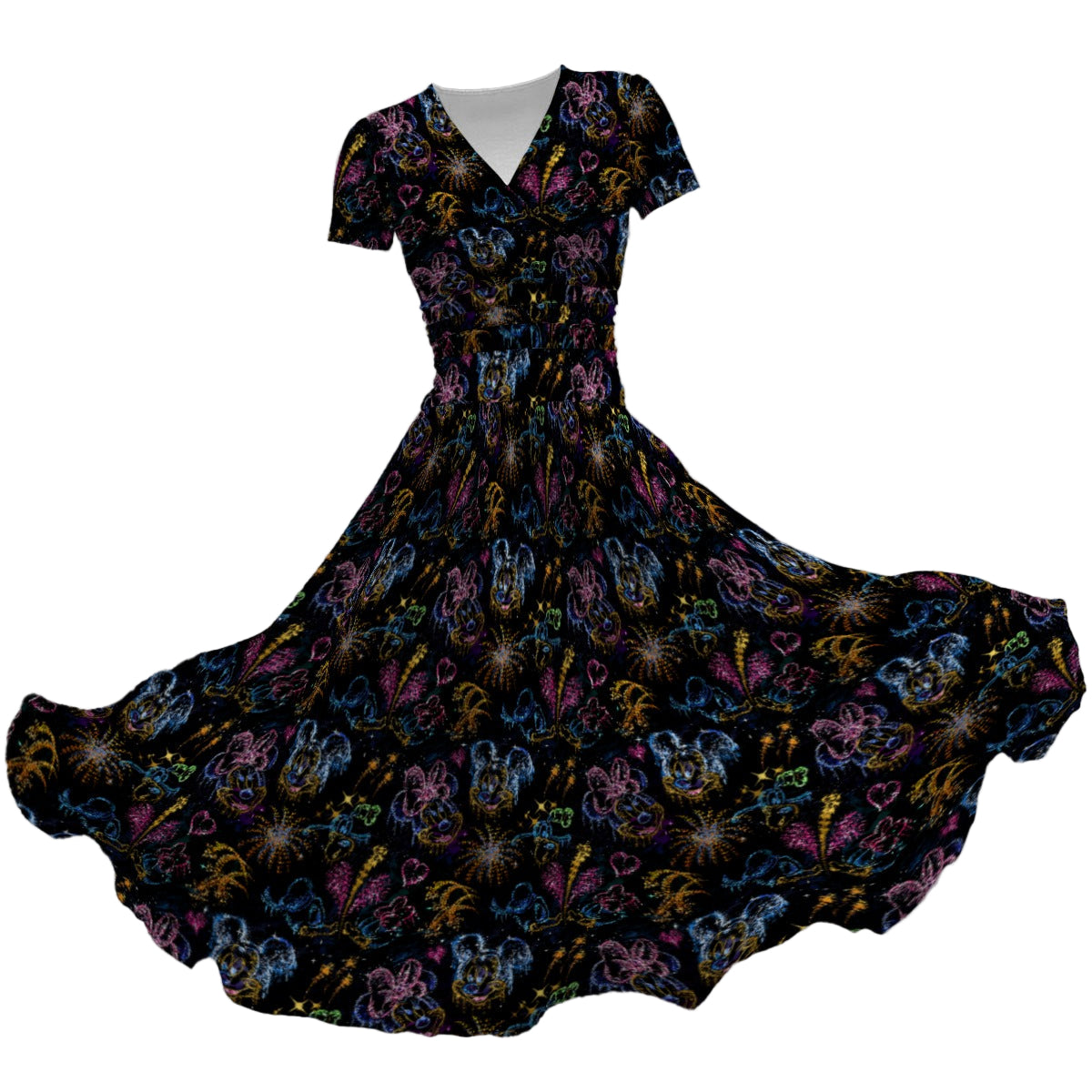 Mouse Friends’ Love in the Sky - Women's V-Neck Ruched Midi Dress ...